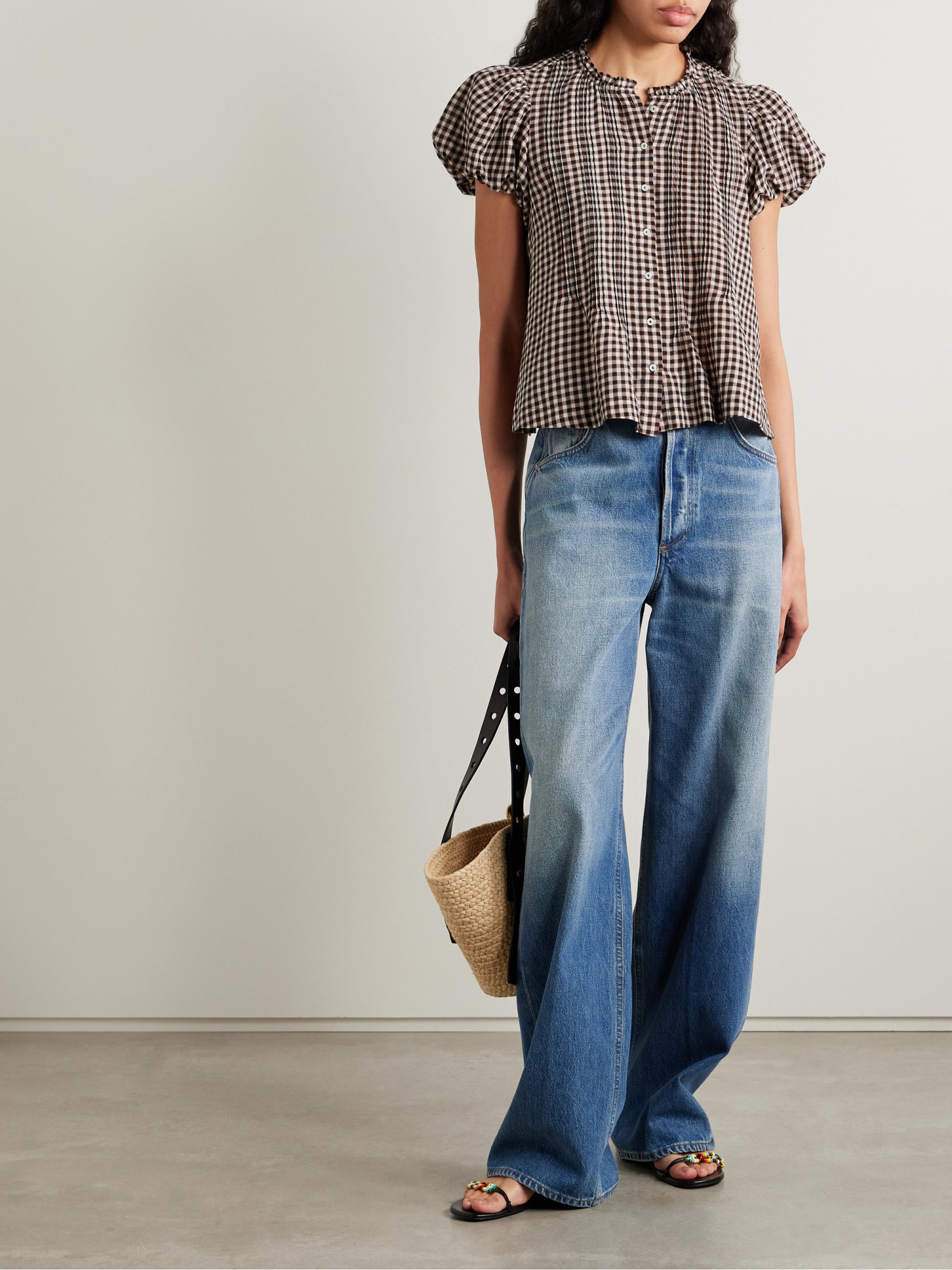 DÔEN DOEN Millie Ruffled Checked Organic Cotton-Voile Blouse